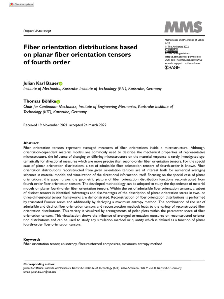 Fiber Orientation Distributions Based On Planar Fiber Orientation Tensors of Fourth Order | PDF ...