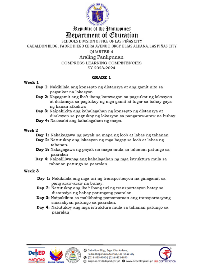 Elementary AP 4 COMPRESS LEARNING COMPETENCIES (DBOW) | PDF