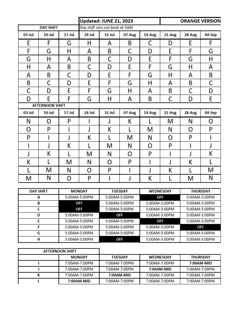 Car Schedule July 3rd 2023 - OrANGE Version | PDF
