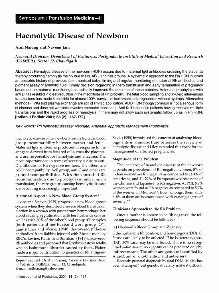 2001-Haemolytic Disease of Newborn. | PDF | Blood Type | Clinical Medicine