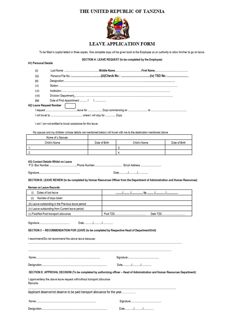 LEAVE APPLICATION FORM - English Version1 SW | PDF