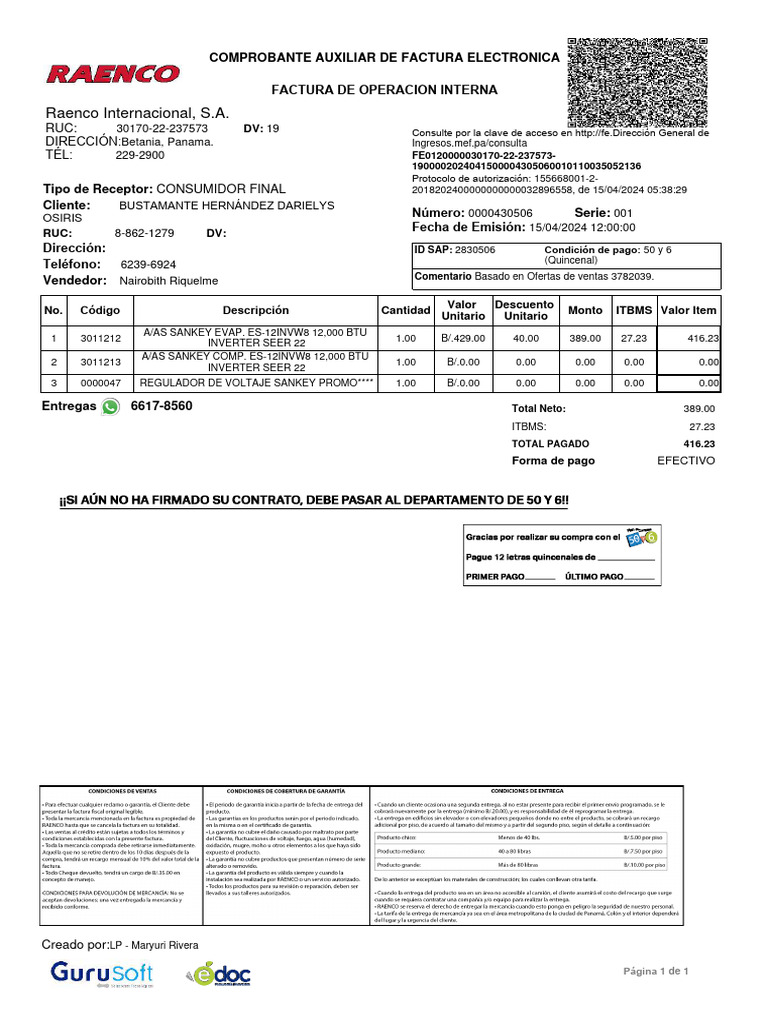 Comprobante de Factura Electrónica Raenco | PDF | Industrias de servicio