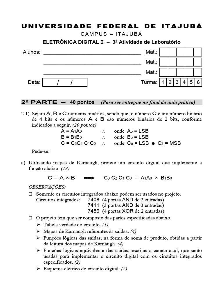 Lab 3 # 2 Parte A | PDF | Circuitos eletrônicos | Circuito integrado