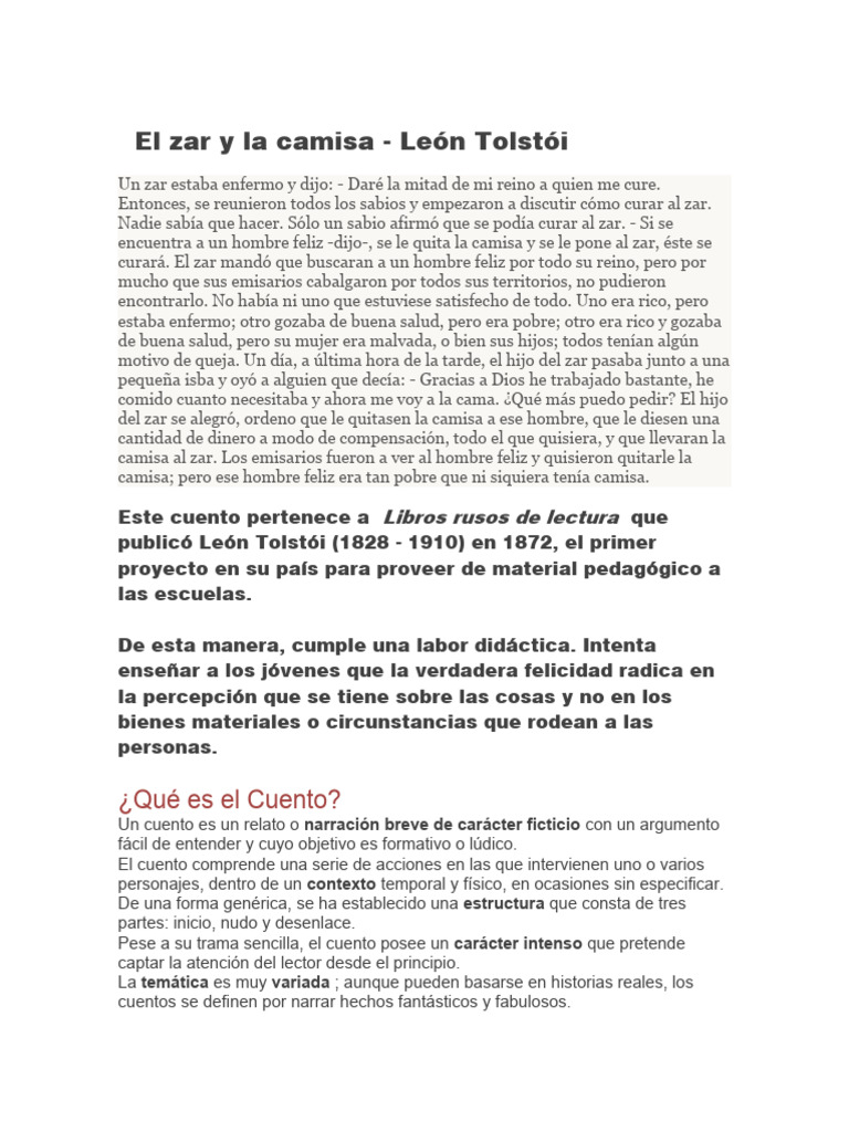 El Zar y La Camisa | PDF | Cuentos | Narración