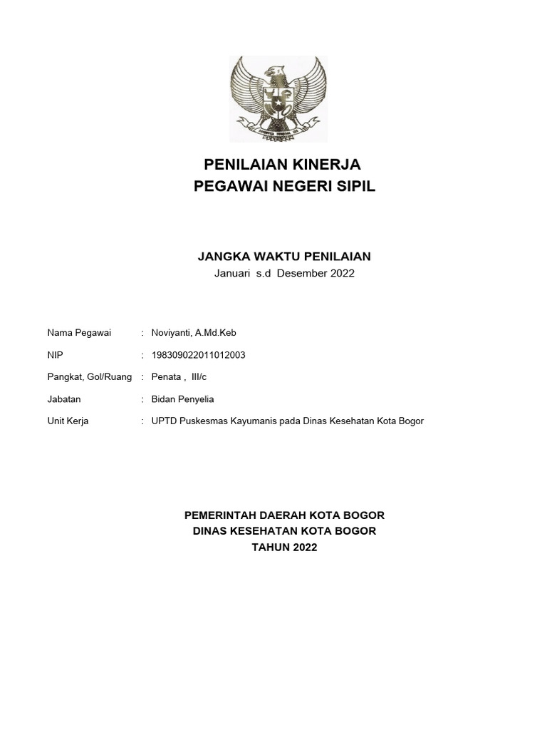 SKP NOVIYANTI Kota Bogor - Form SKP PermenPAN RB Nomor 6 Tahun 2022 (AutoRecovered) | PDF