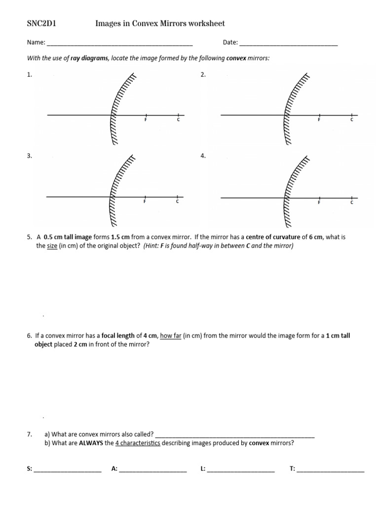 Images in Diverging Mirrors Worksheet | PDF