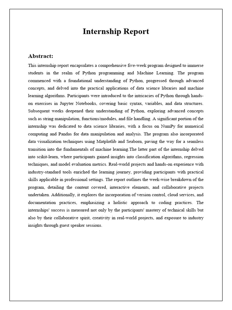 Machine Learning Internship Report | PDF | Machine Learning | Data Science