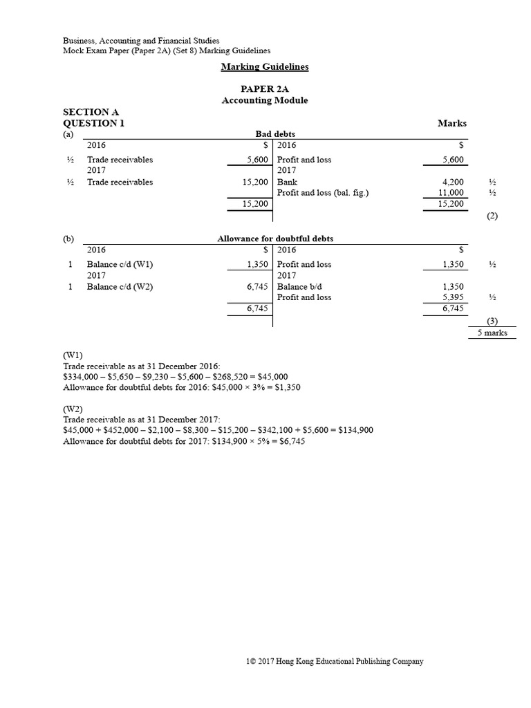 BAFS Mock Paper 2A Set 8 Ans Eng | PDF | Balance Sheet | Money