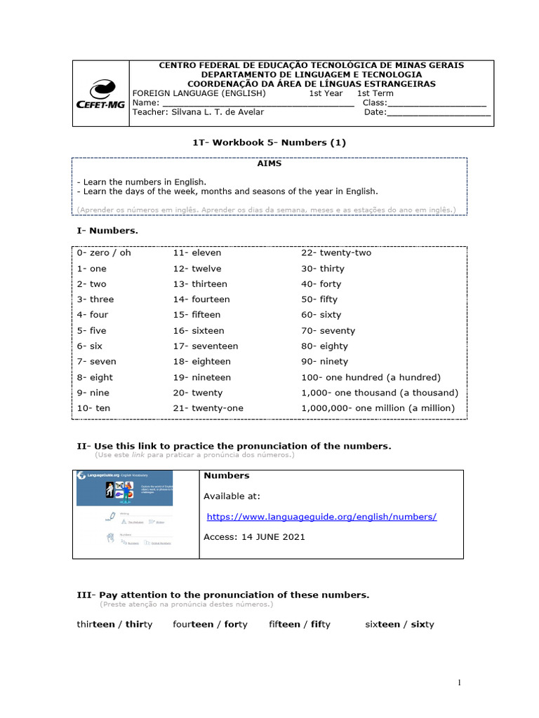 1T - Workbook 5 - Numbers 1 | PDF | Linguistics