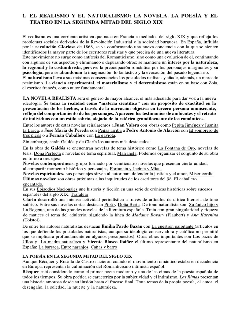 Realismo y Naturalismo en el Siglo XIX | PDF | Realismo literario | Novelas