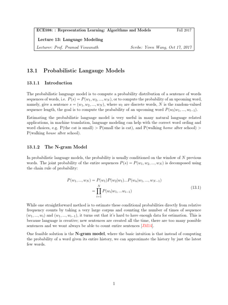 Lecture13 LM YirenWang | Download Free PDF | Artificial Neural Network ...