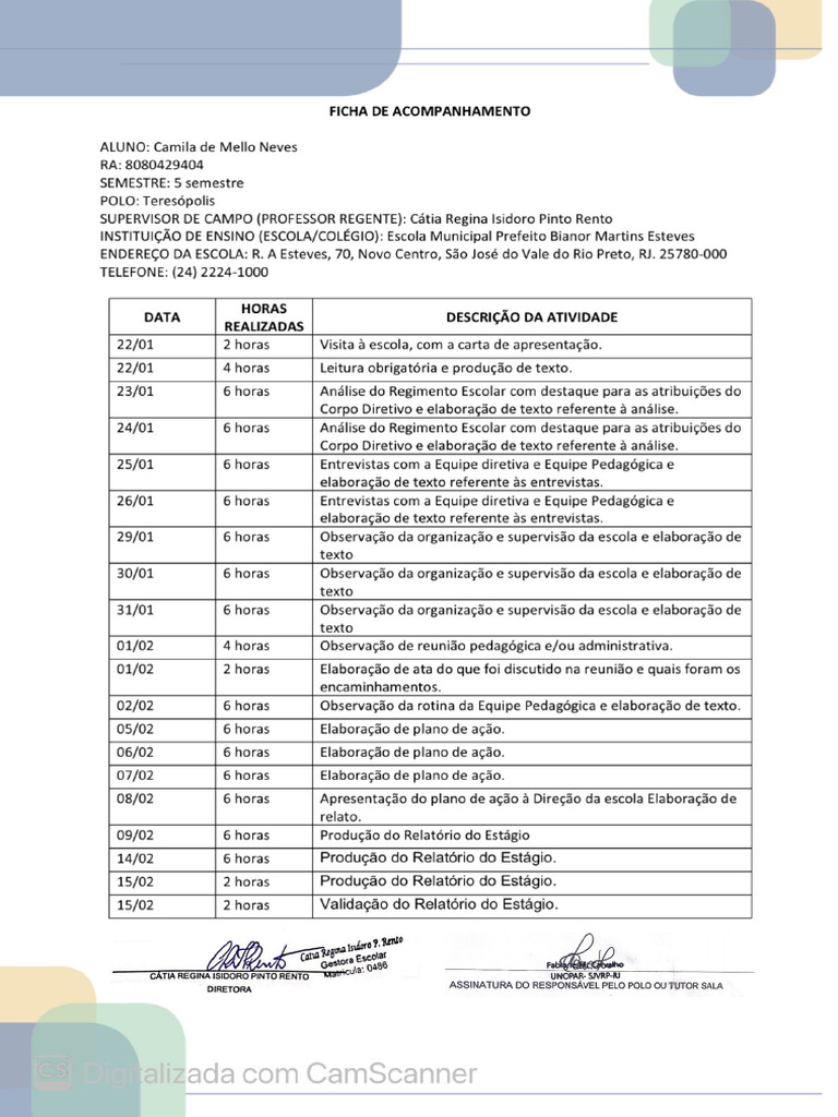 Ficha De Acompanhamento De Gest o Pedagogia PDF