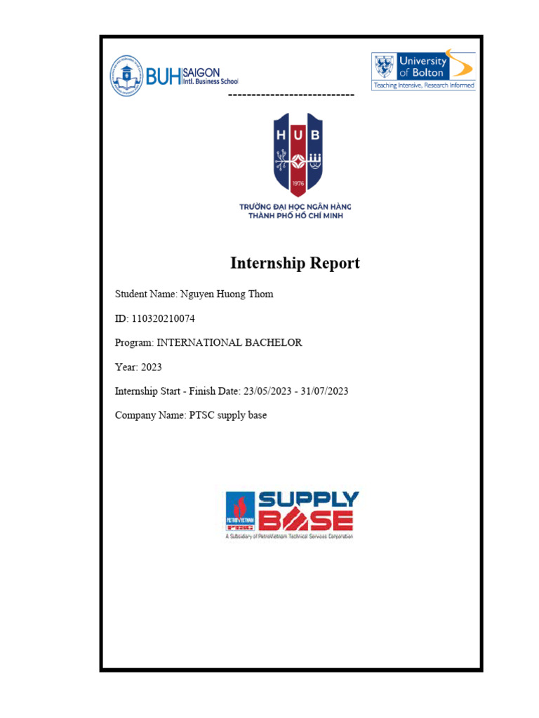Internship Report (Nguyen Huong Thom) | PDF | Logistics | Transport
