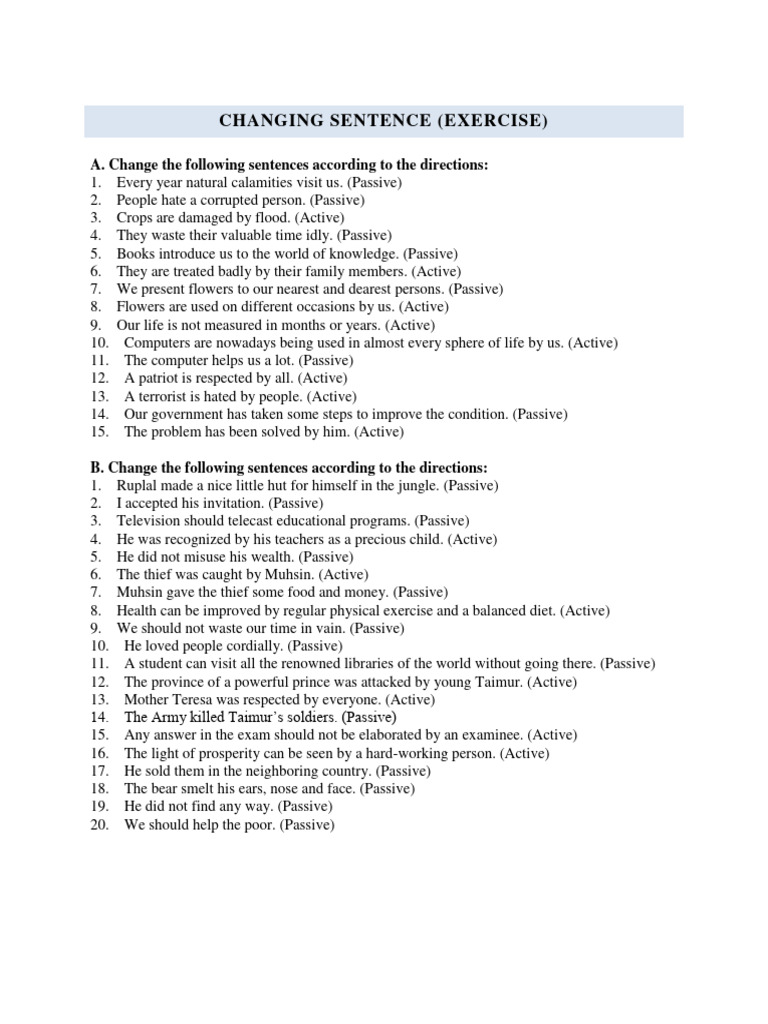 Changing Sentence (Exercise) | PDF