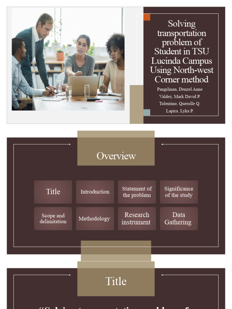 Solving Transportation Problem of Student in TSU Lucinda Campus Using ... Solving Transportation Problem of Student in TSU Lucinda Campus Using ...