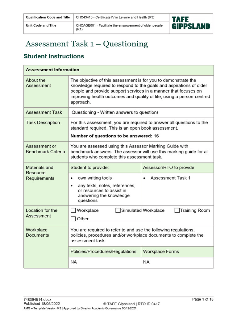 CHCAGE001 - Facilitate The Empowerment of Older People - TZS | PDF ...