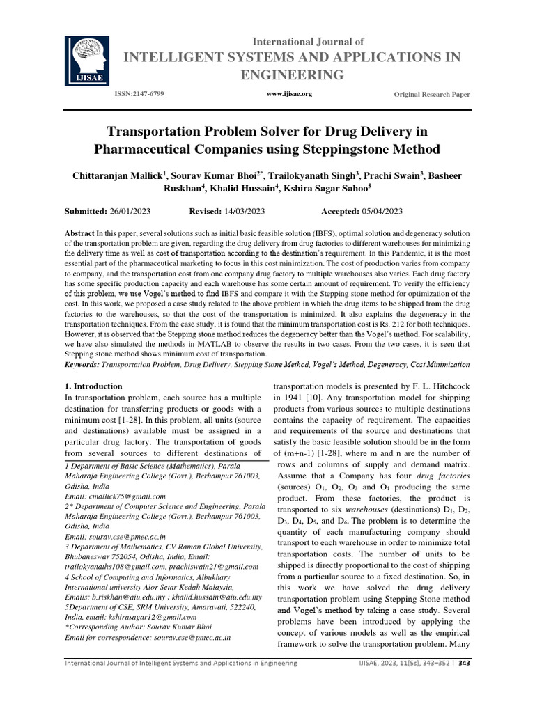 Transportation Problem Solver For Drug Delivery in Pharmaceutical ...