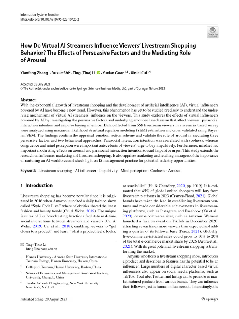 How Do Virtual AI Streamers Influence Viewers' Livestream Shopping ...