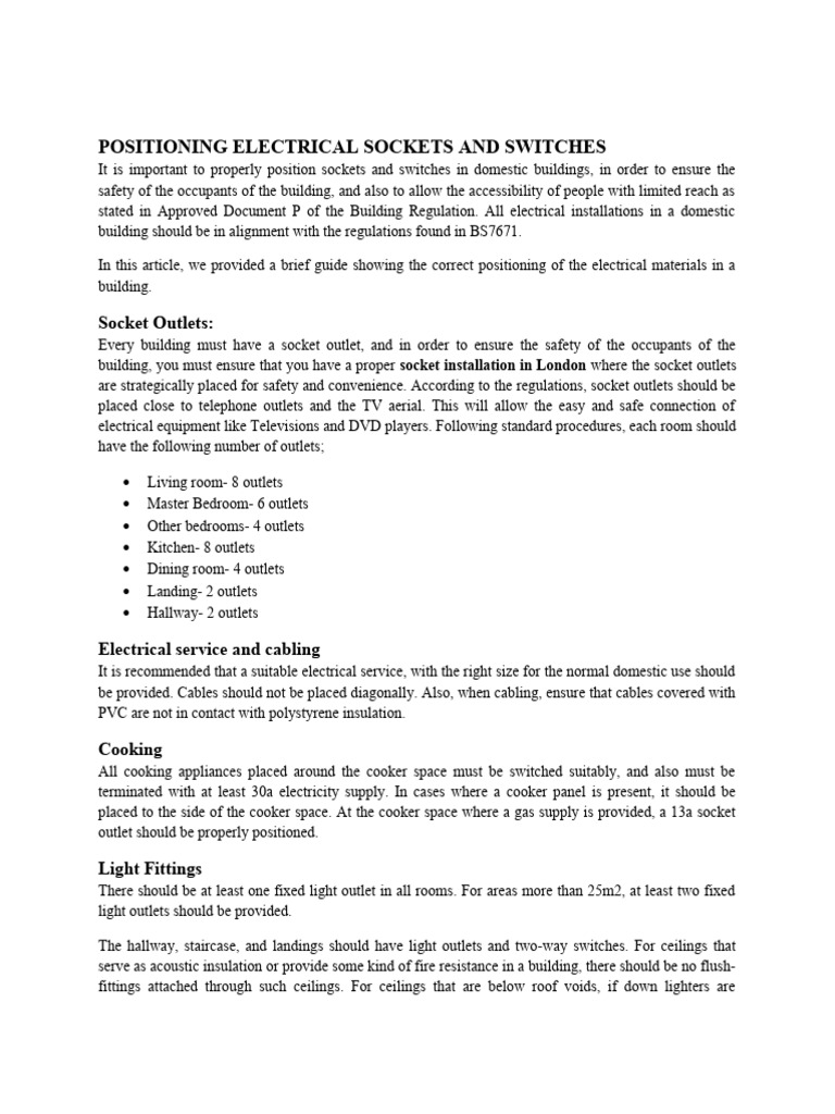 POSITIONING ELECTRICAL SOCKETS AND SWITCHES | PDF | Ac Power Plugs And ...