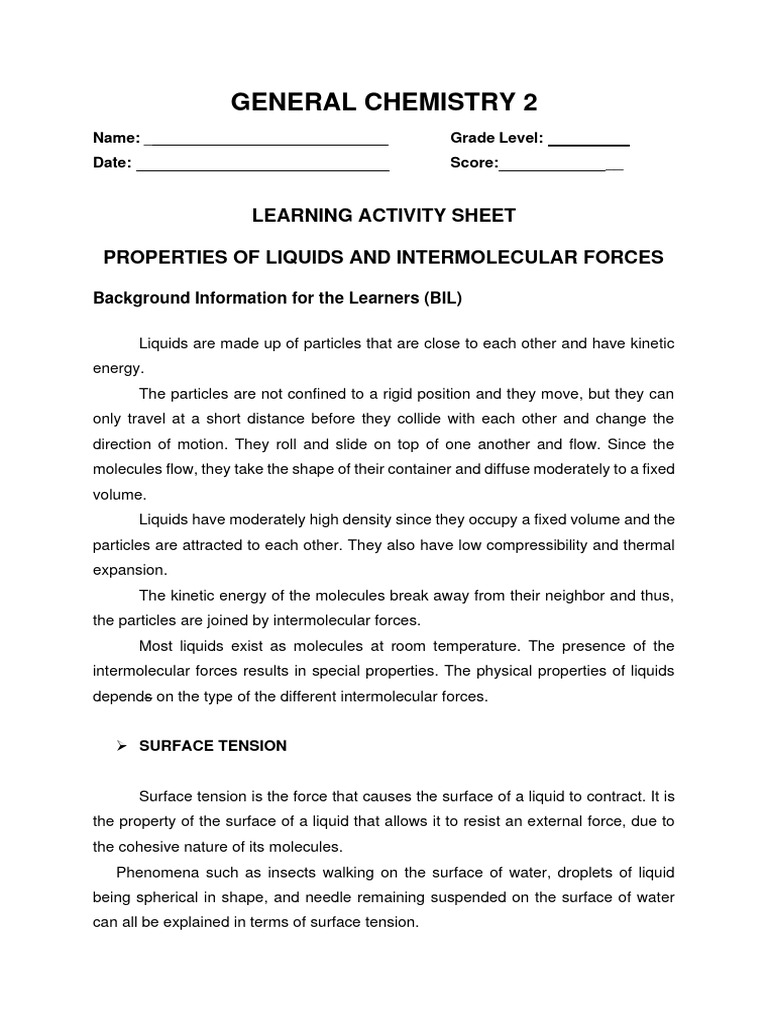 Lesson3 - Properties of Liquids and Intermolecular Forces | PDF ...