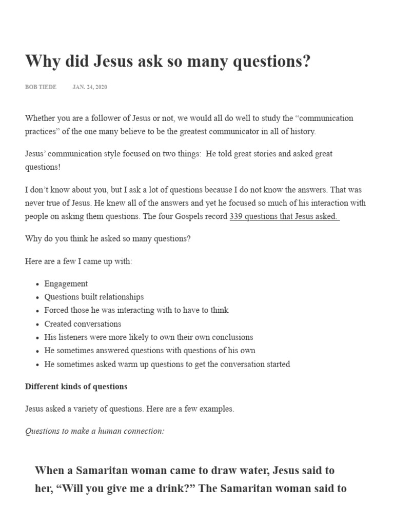 Why Did Jesus Ask So Many Questions | Download Free PDF | Jesus | Saint ...
