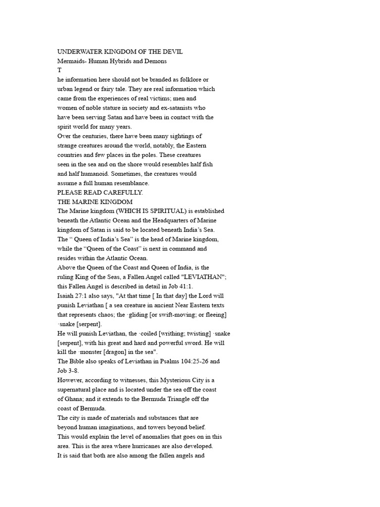 Under Water Satan Kingdom Secret Revealed | PDF | Demons | Mermaid