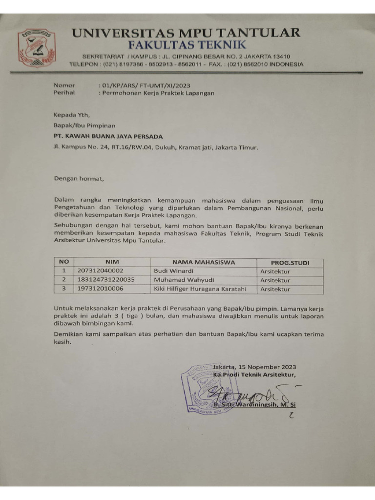 Surat Izin KP Budi, Wahyudi, Iki | PDF