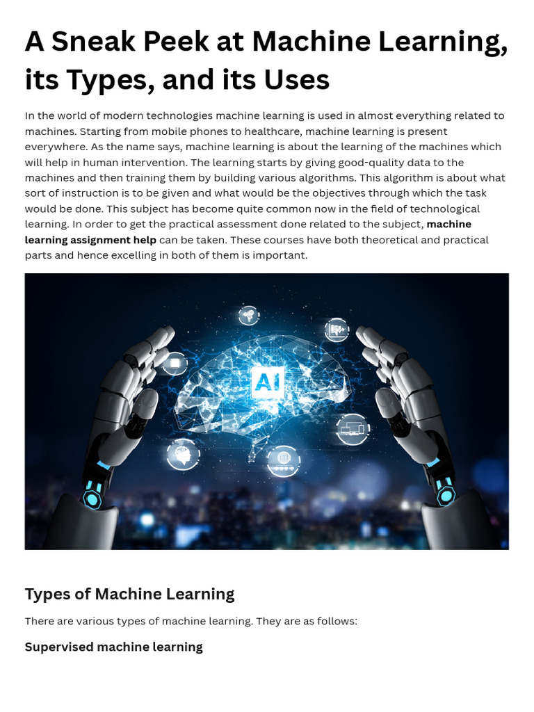 A Sneak Peek at Machine Learning, Its Types, and Its Uses | PDF | Machine Learning | Cognitive ...