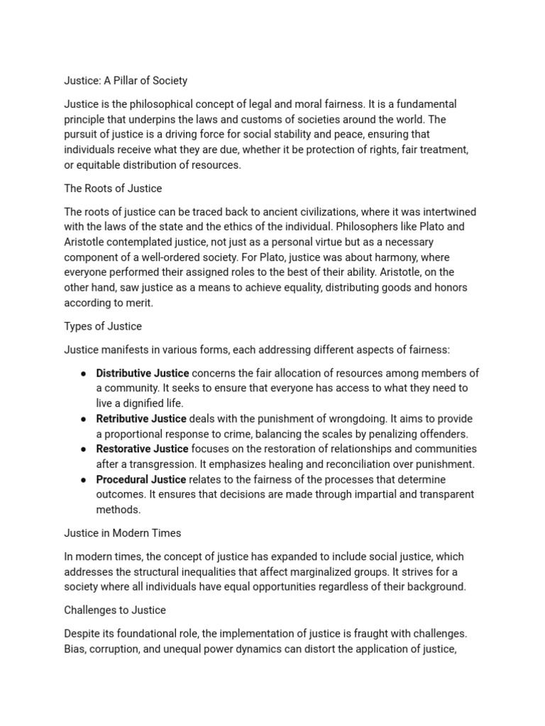 Justice - A Pillar of Society | PDF | Justice | Crime & Violence