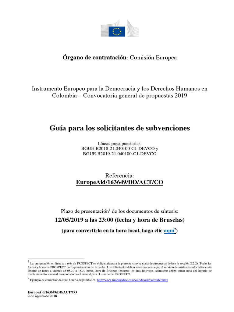 Guia de Solicitantes Eidhr Col 2019 Europeaid-163649 1 | PDF | Derechos ...