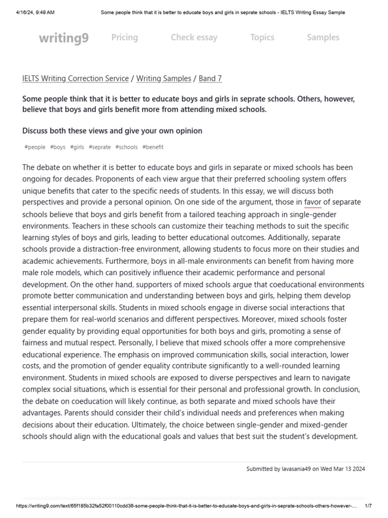 Benefits of Single-Gender vs. Mixed Schools | PDF | Essays ...