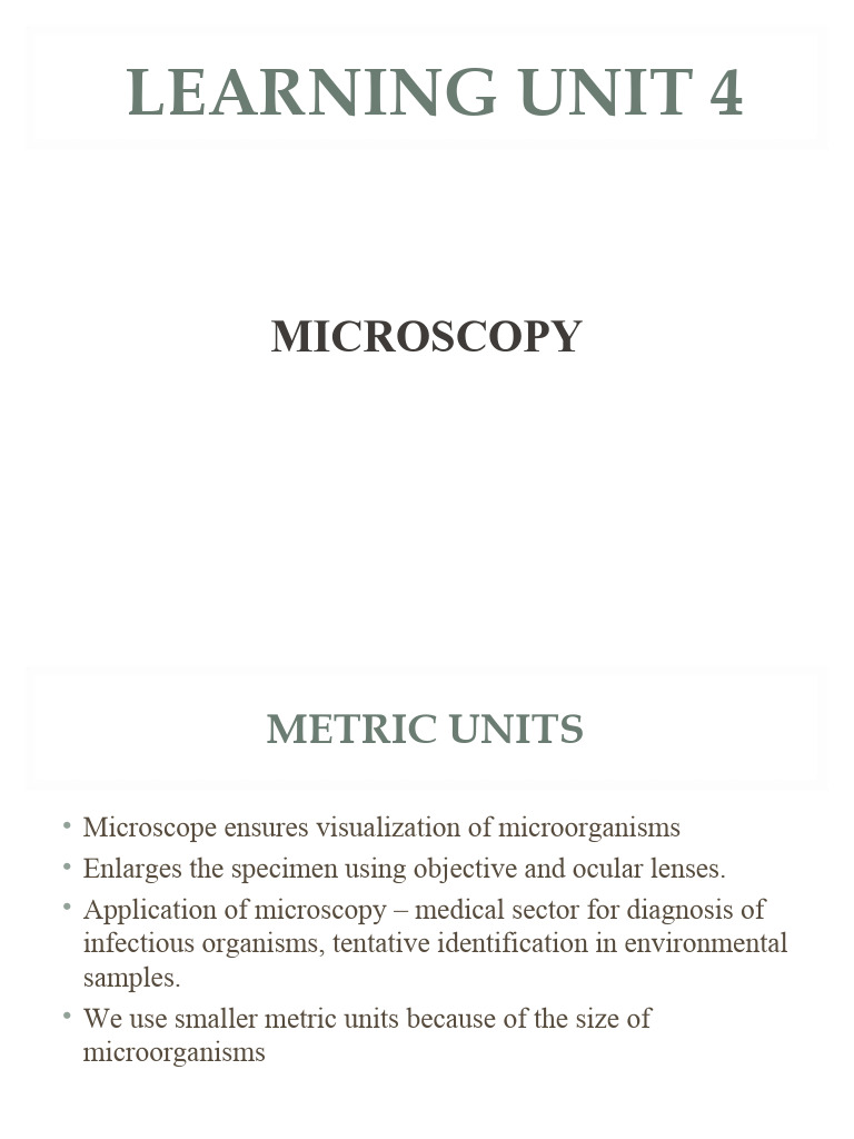 Learning Unit 4 Micros | PDF | Microscope | Transmission Electron Microscopy