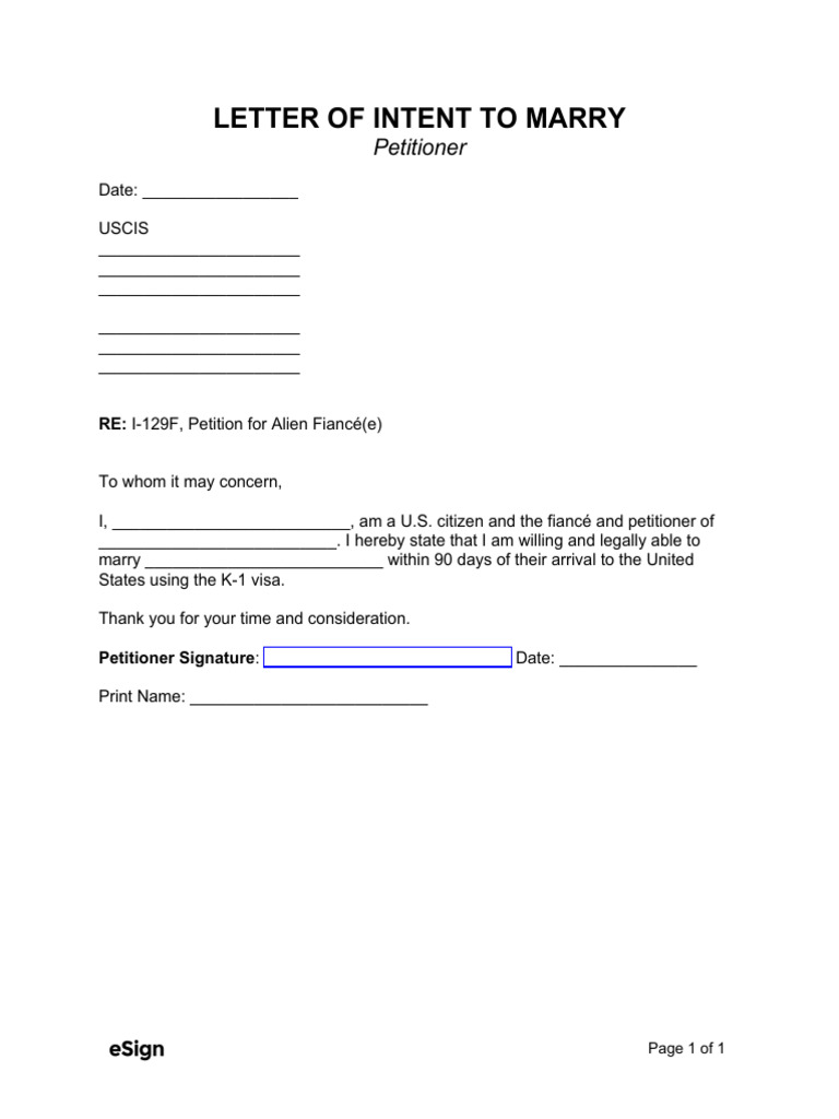 Letter of Intent To Marry Petitioner Template | PDF