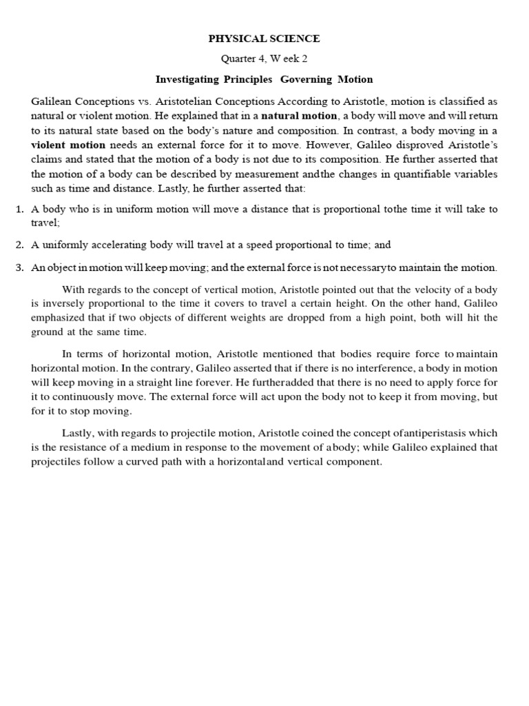 Motion Theories: Aristotle vs. Galileo | PDF | Force | Inertia