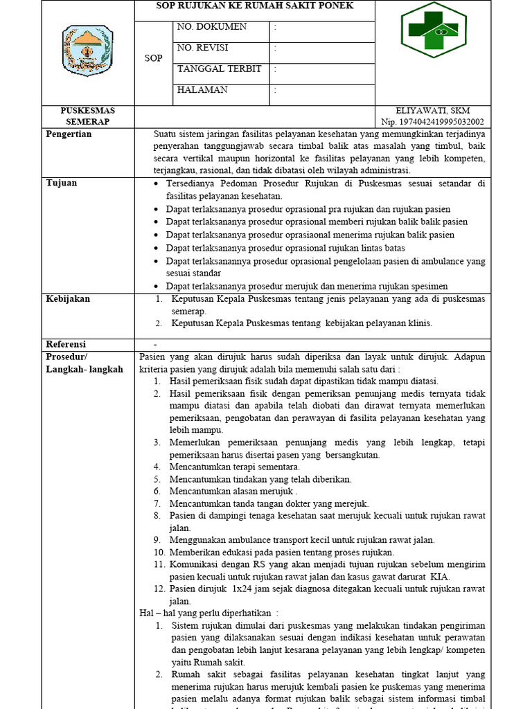 Sop Patologis - Rujukan Ke RS PONEK | PDF