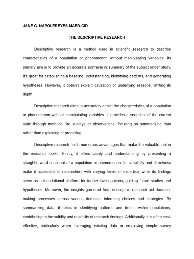 Understanding Descriptive Research Methods | PDF | Survey Methodology ...