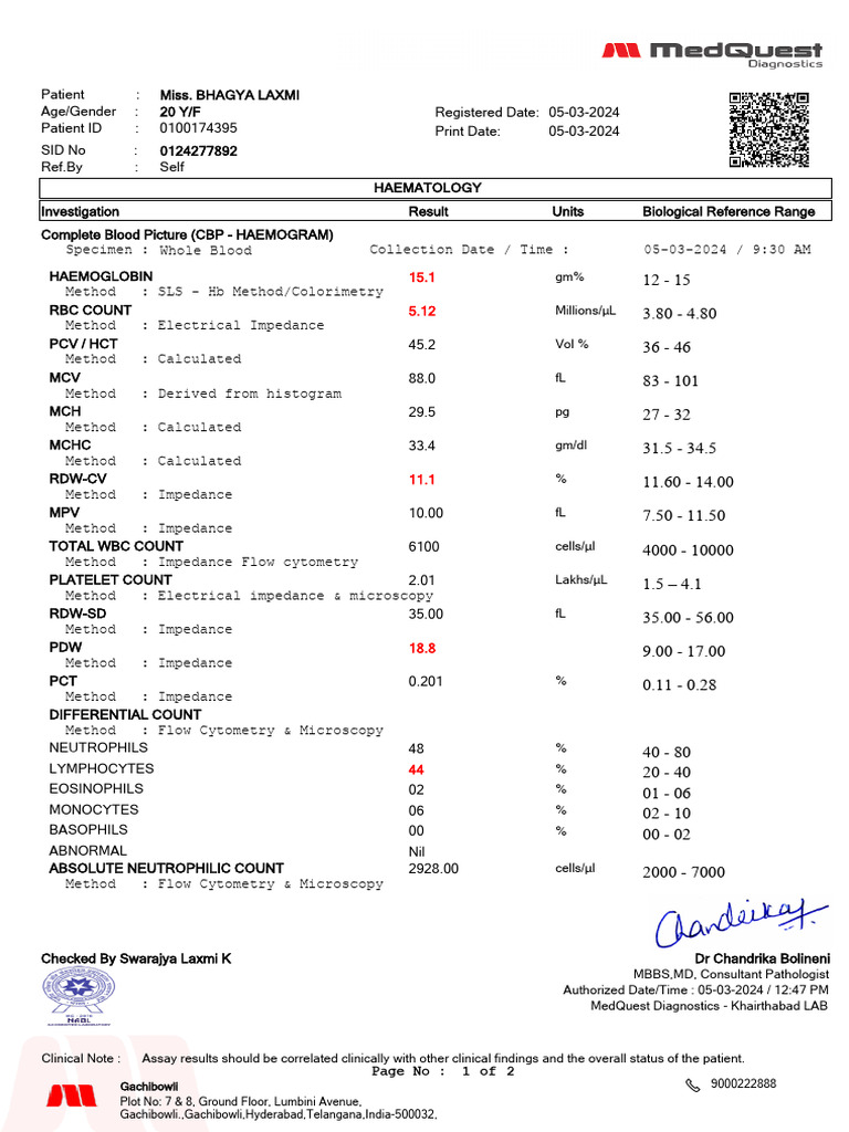 Blood Test Report for Patient | PDF | White Blood Cell | Pathology