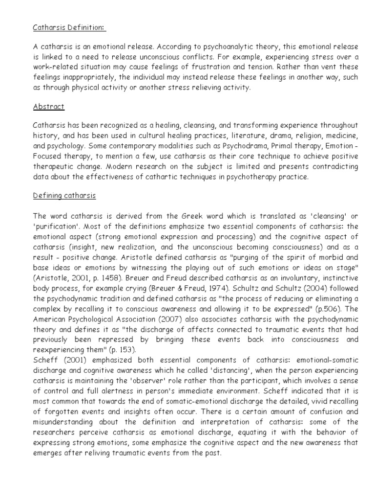 Catharsis Definition | PDF | Emotions | Psychotherapy