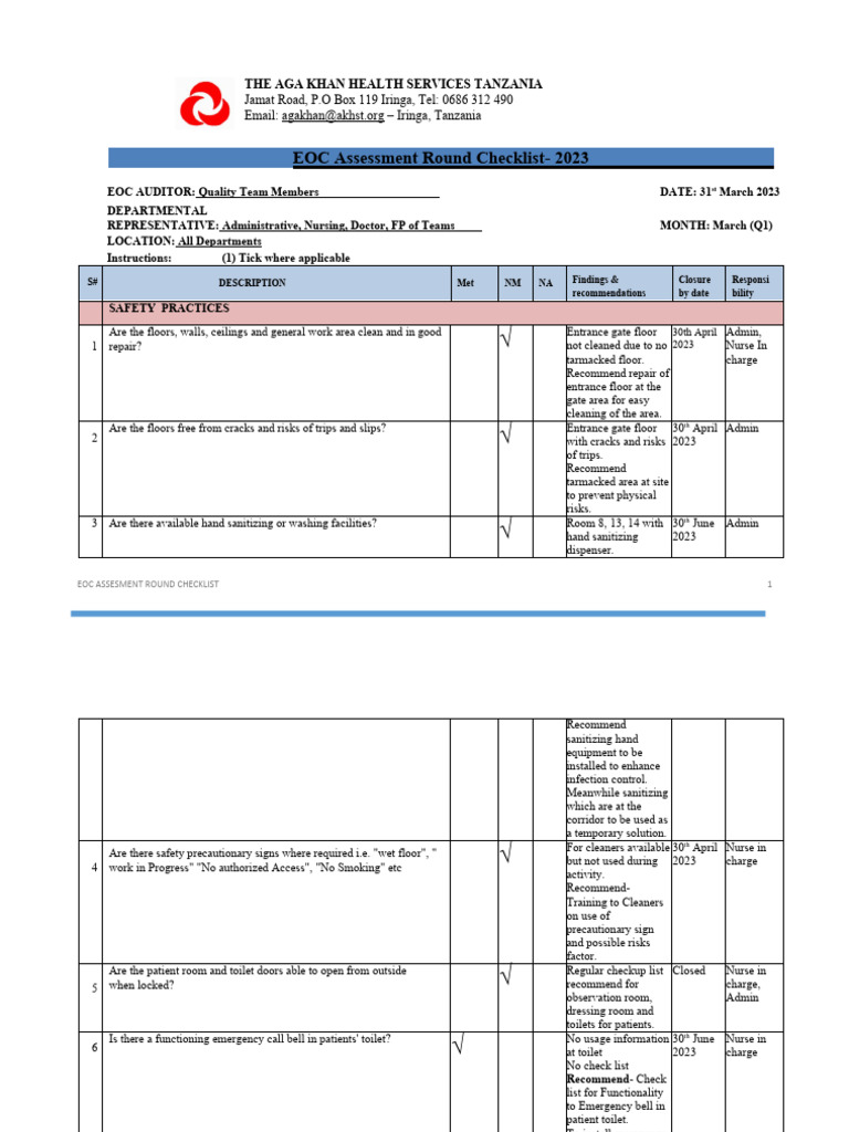 EOC Assessment Round Checklist- 2022 | PDF | Dangerous Goods | Personal ...