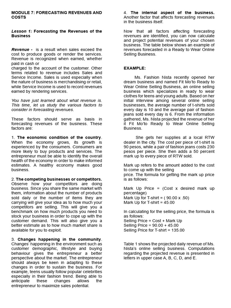 MODULE-7 | PDF | Prices | Revenue