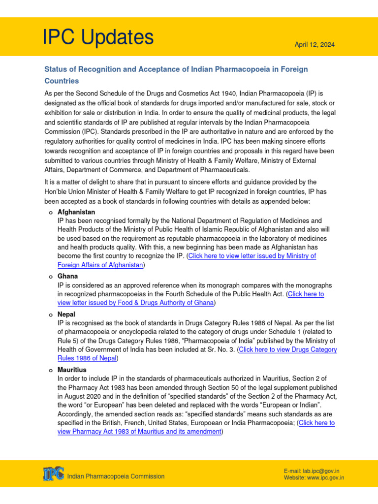 IPC Update April 12 2024 IP Recognition 1 | PDF | Pharmacy | Pharmacology