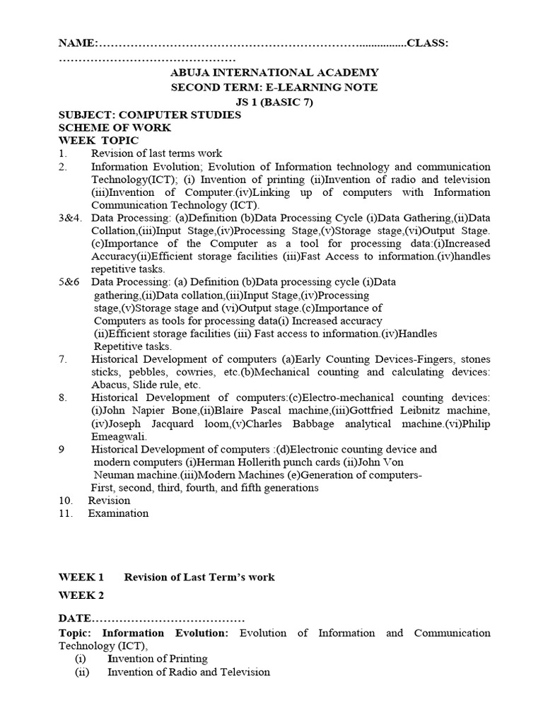 Basic 7 Computer 2nd Term E-notes-1 | PDF | Computer Data Storage ...