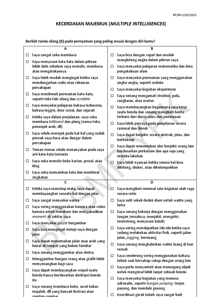 Multiple Intelligence Kuesioner | PDF