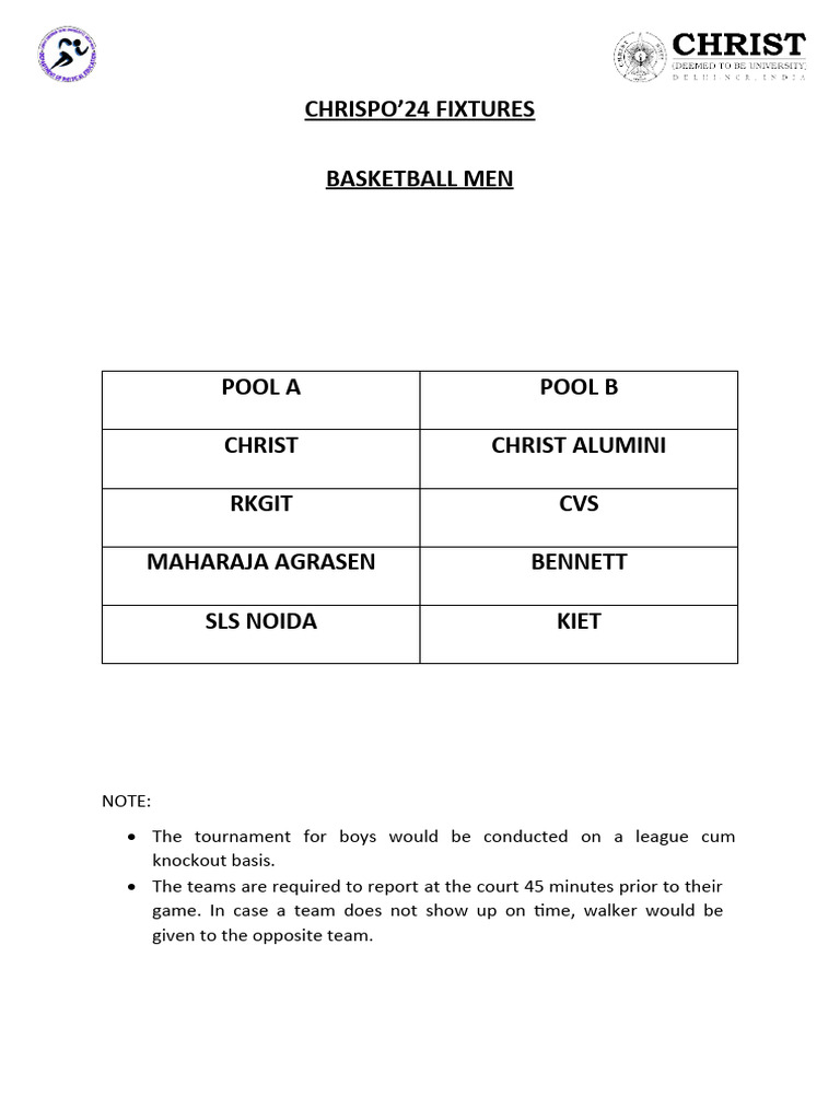 CHRISPO'24 Basketball Fixtures | PDF