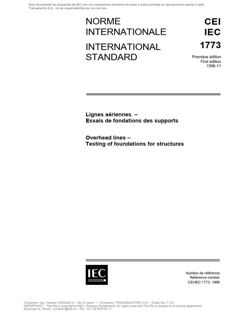 IEC 61773 Testing of Fundations - Ingles | PDF | International ...