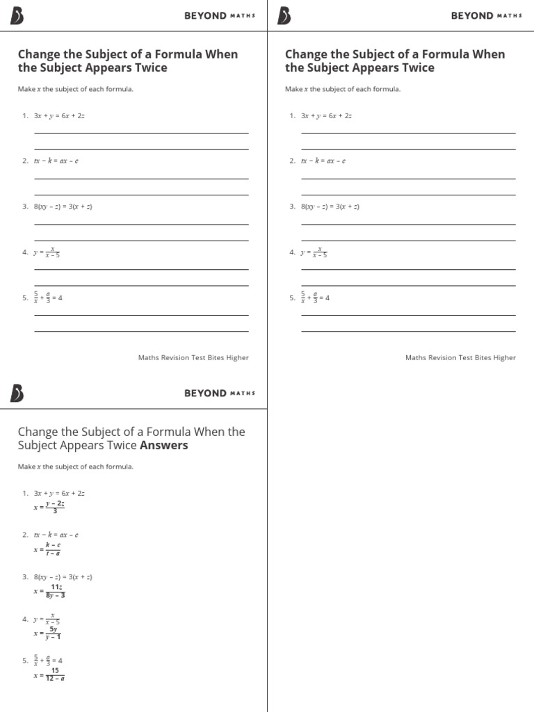 8 Change the Subject of a Formula When the Subject Appears Twice | PDF
