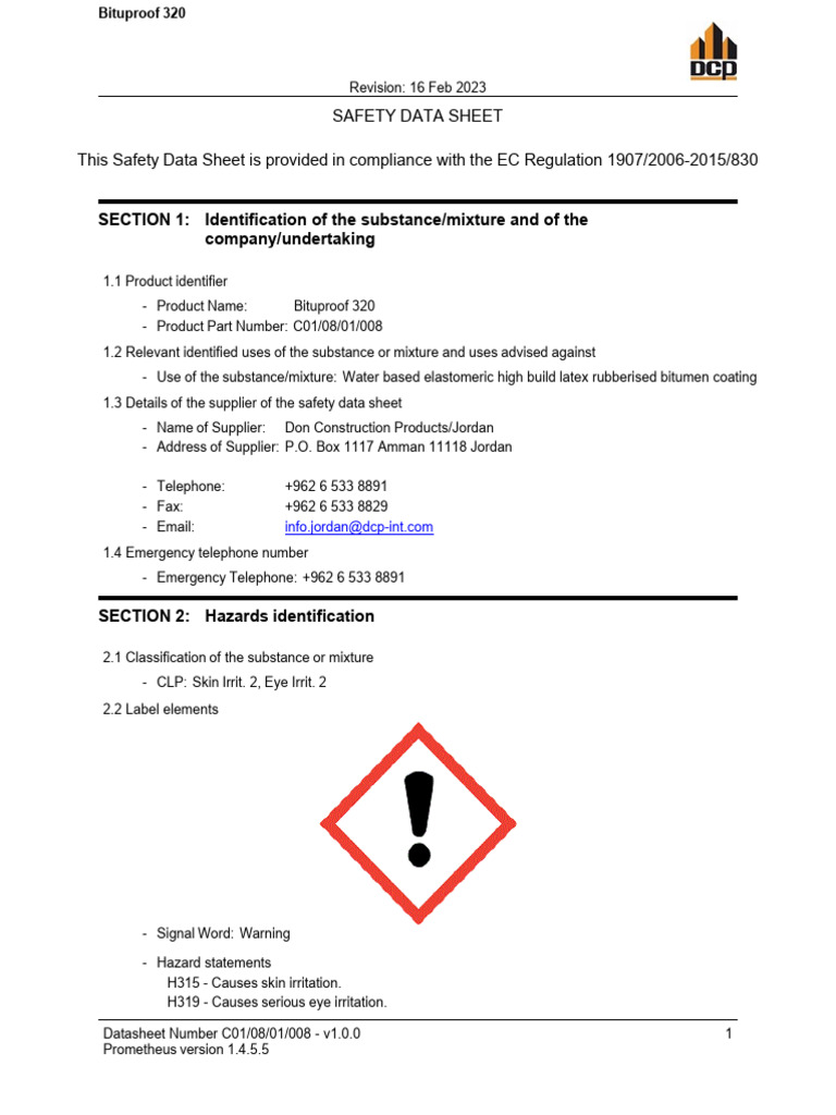 Bituproof 320 - MSDS | PDF | Personal Protective Equipment | Toxicity