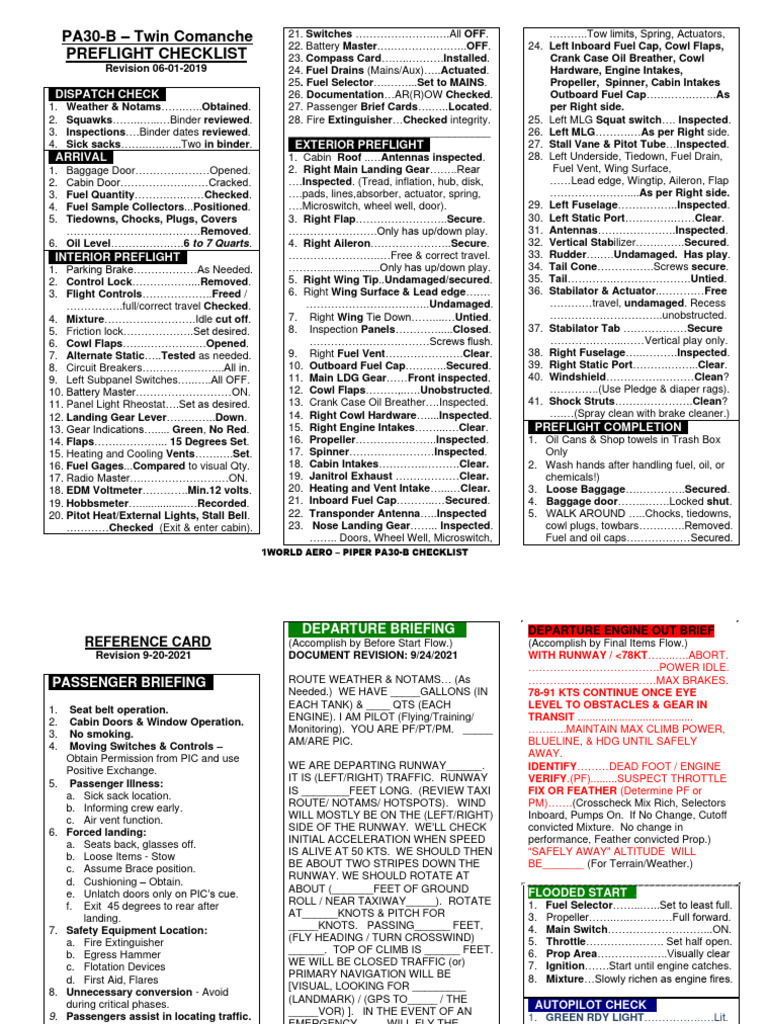 PA30 Twin Comanche Checklists 6-1-2019 | PDF | Landing Gear | Flight ...