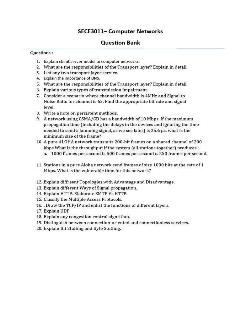 computer network question Bank | PDF