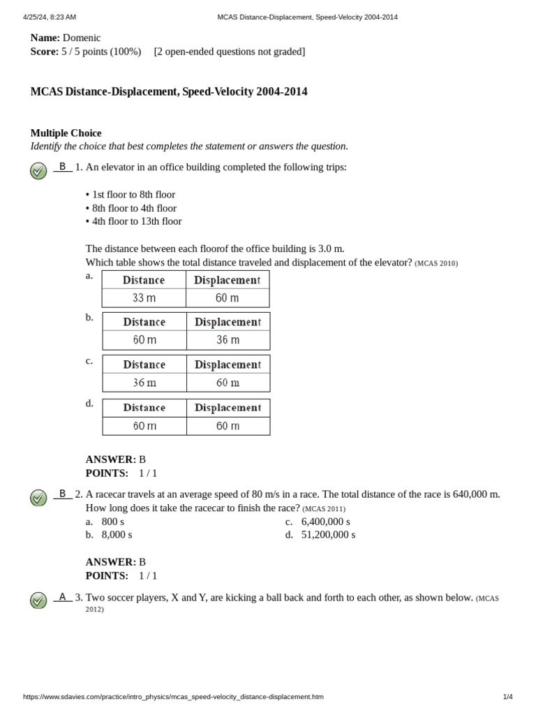 MCAS Distance-Displacement, Speed-Velocity 2004-2014 | PDF | Speed ...